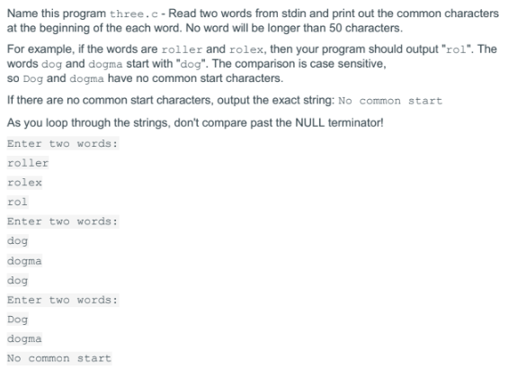 Solved Name this program three.c- Read two words from stdin | Chegg.com