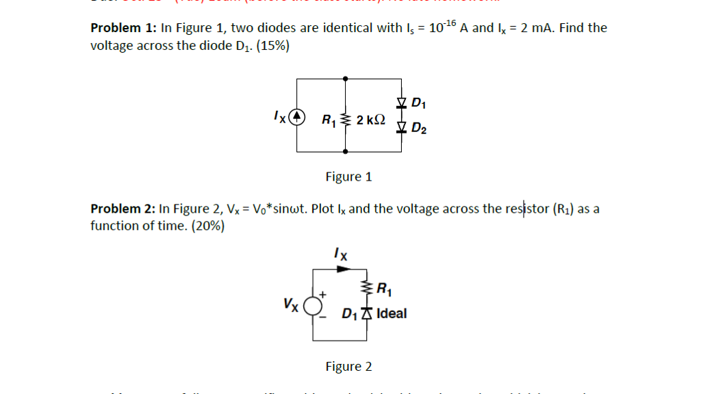 Solved Problem 1: In Figure 1, two diodes are identical with | Chegg.com