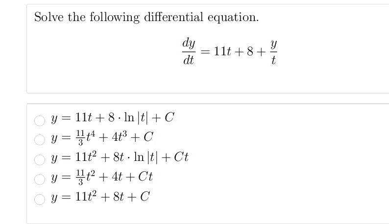 Solved Solve the following differential equation. dy dt y | Chegg.com