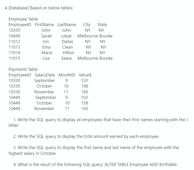 Solved 3.) Write the SQL query to display the first name and | Chegg.com