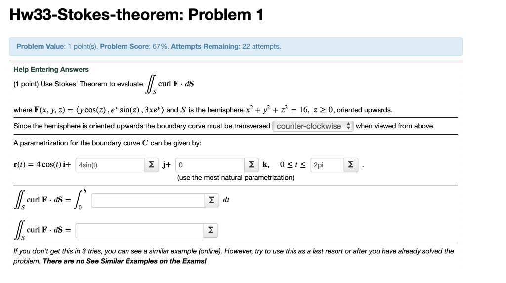 Solved Hw33-Stokes-theorem: Problem 1 Problem Value: 1 | Chegg.com