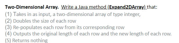 Solved Two-Dimensional Array. Write a Java method | Chegg.com