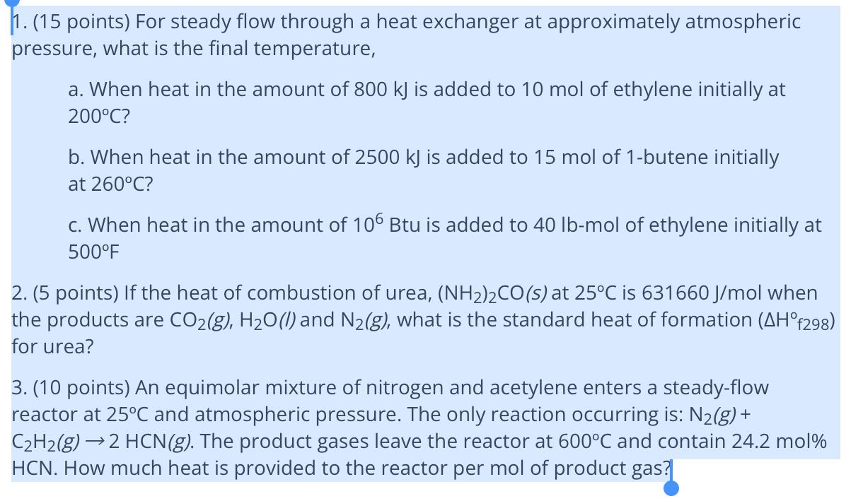 Solved 1. (15 points) For steady flow through a heat | Chegg.com