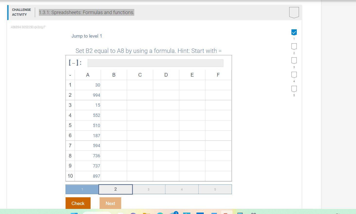 Solved Jump to level 1 Set B2 equal to A8 by using a | Chegg.com