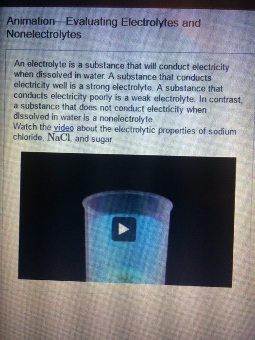 Solved Animation Evaluating Electrolytes and Nonelectrolytes | Chegg.com