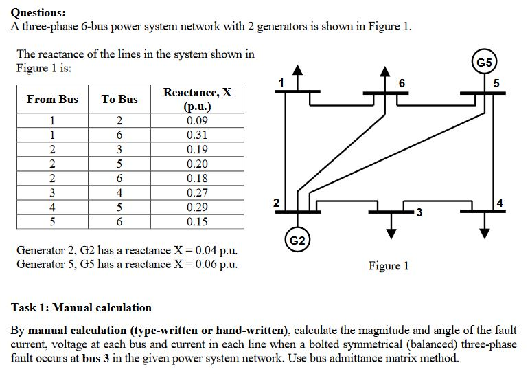 Solved G5 5 Questions: A three-phase 6-bus power system | Chegg.com