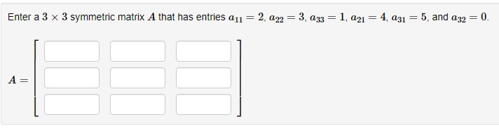 Solved Enter a 3 x 3 symmetric matrix A that has entries a11 | Chegg.com