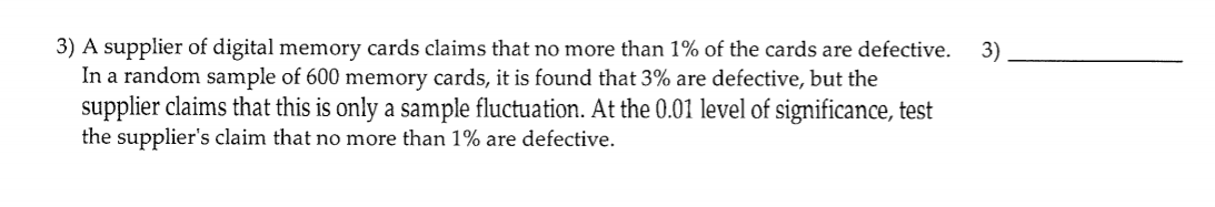 Solved 3) 3) A supplier of digital memory cards claims that | Chegg.com