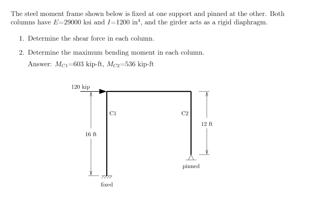 Solved The steel moment frame shown below is fixed at one | Chegg.com