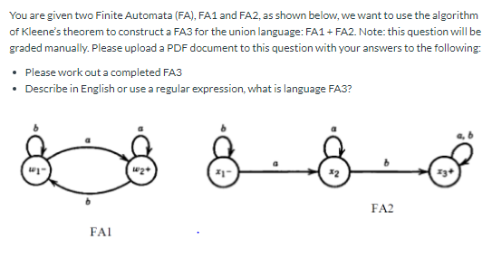 Solved You are given two Finite Automata (FA), FA1 and FA2, | Chegg.com