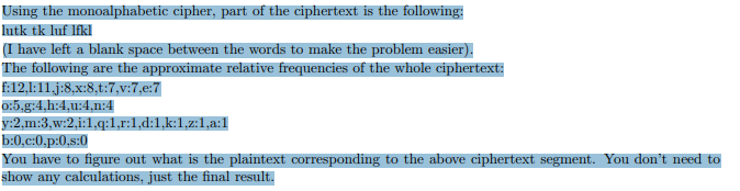Using the monoalphabetic cipher, part of the | Chegg.com