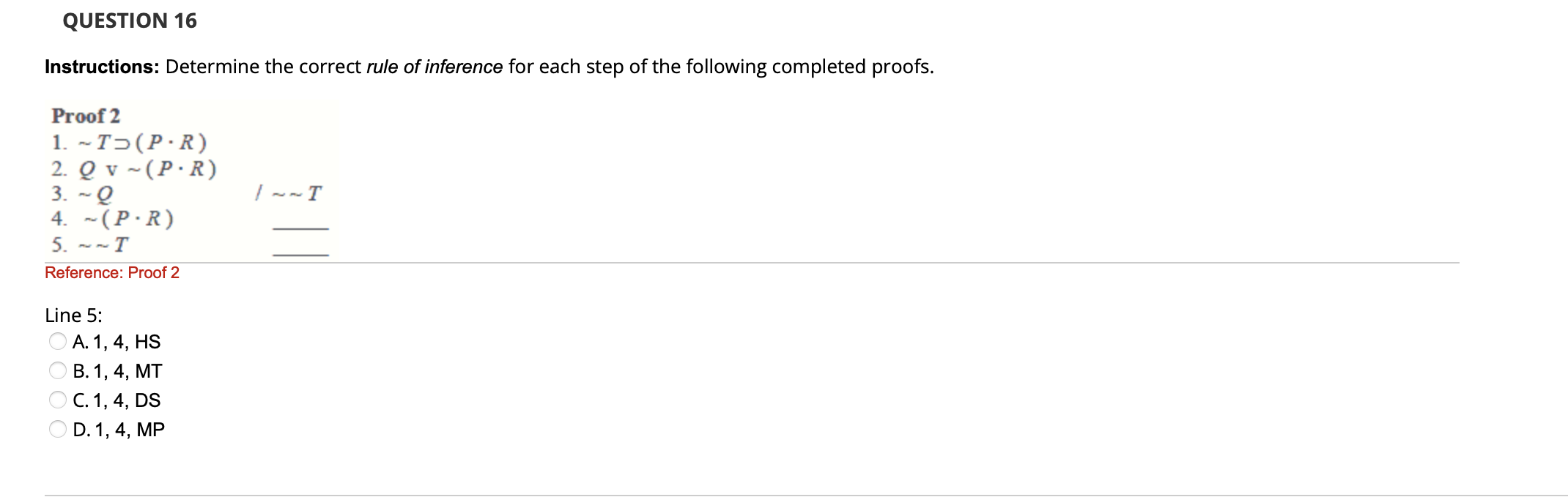 Solved Reterence: Proot 2 ine 5 : A. 1,4 , HS B. 1,4 , MT C. | Chegg.com