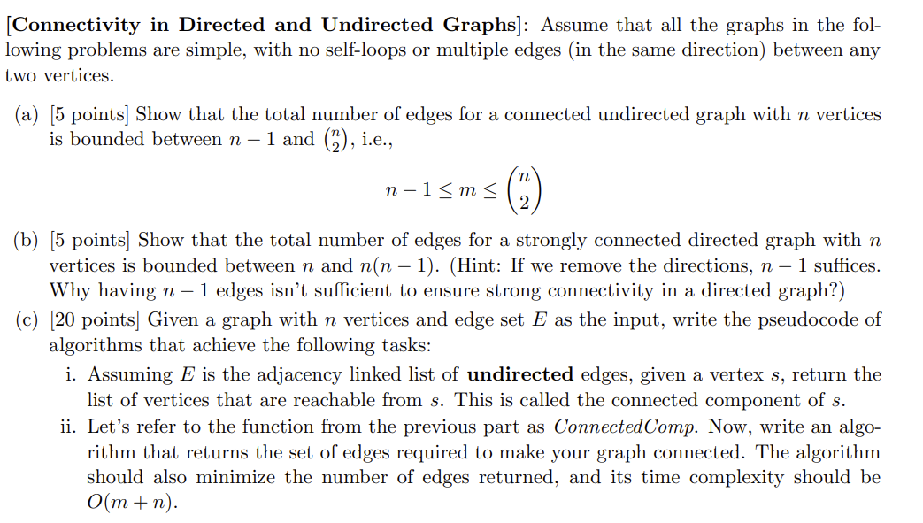 Solved Connectivity in Directed and Undirected Graphs]: | Chegg.com