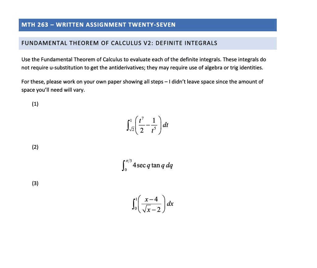 Solved MTH 263 - WRITTEN ASSIGNMENT TWENTY-SEVEN FUNDAMENTAL | Chegg.com