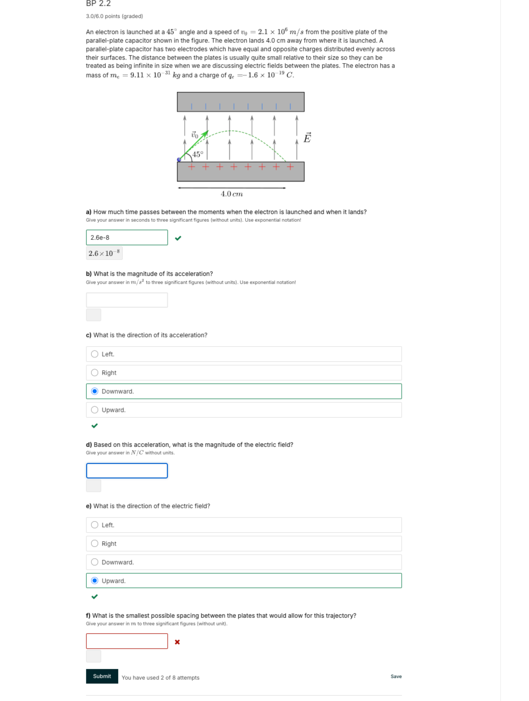 Solved BP 2.23.0/6.0 ﻿points (graded)An electron is launched | Chegg.com