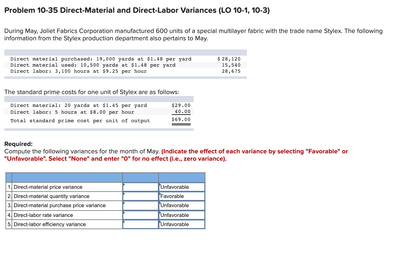 Solved Problem 10-35 Direct-Material and Direct-Labor | Chegg.com