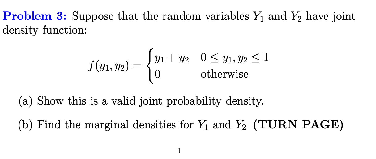 Solved Problem 3: Suppose that the random variables Y1 and | Chegg.com