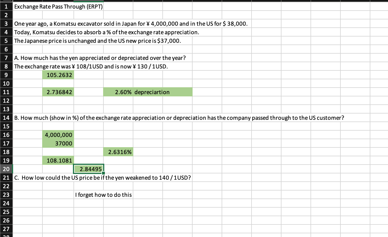 1 Exchange Rate Pass Through (ERPT) 3 One year ago, a | Chegg.com