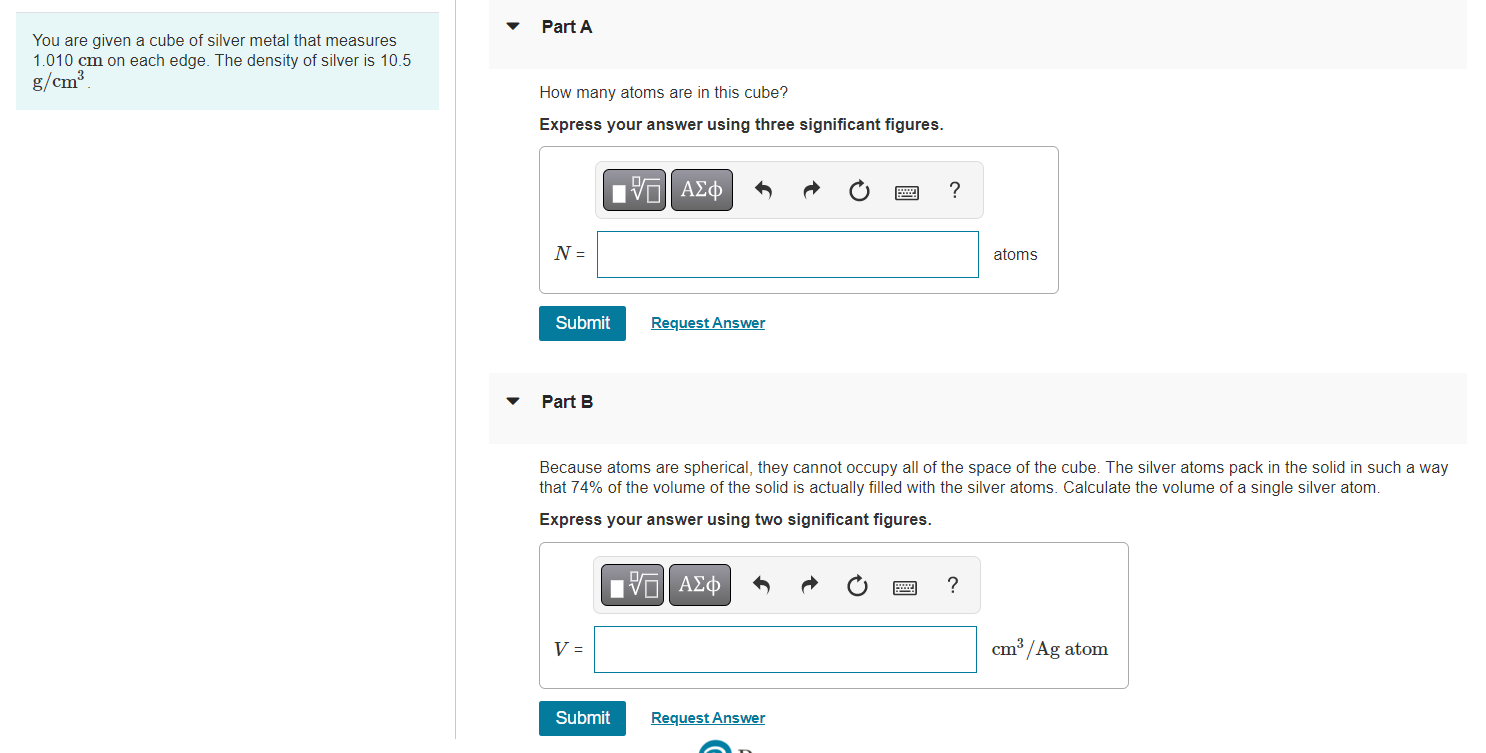 Solved You are given a cube of silver metal that measures | Chegg.com