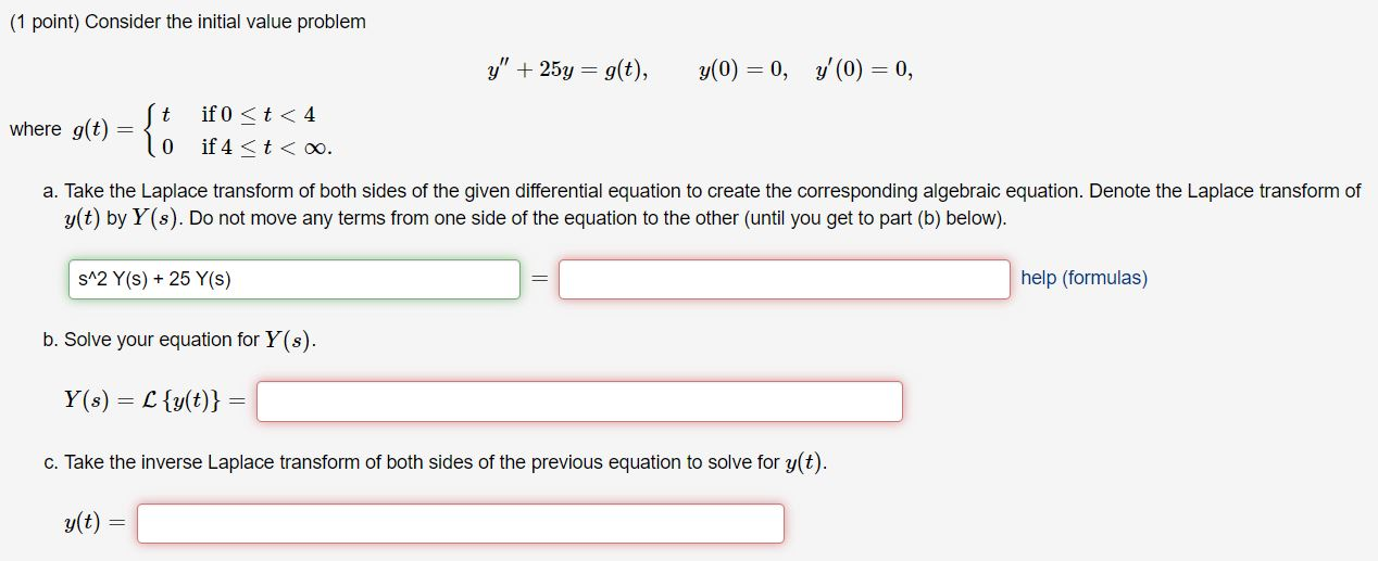 Solved (1 point) Consider the initial value problem y" + 25y | Chegg.com