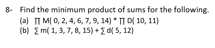 Solved Find the minimum product of sums for the following. | Chegg.com