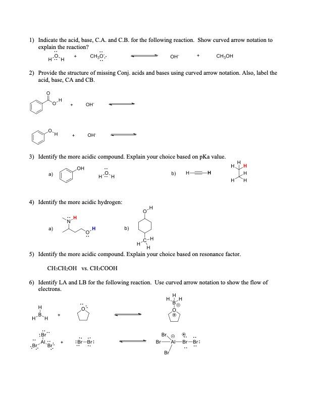 Solved 1) Indicate the acid, base, C.A. and C.B. for the | Chegg.com