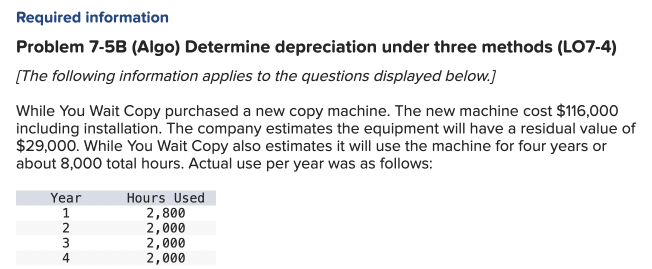 Solved Required informationProblem 7-5B (Algo) ﻿Determine | Chegg.com