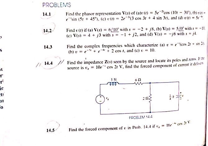 Solved PROBLEMS Find the phasor representaon Vs) of (acos | Chegg.com