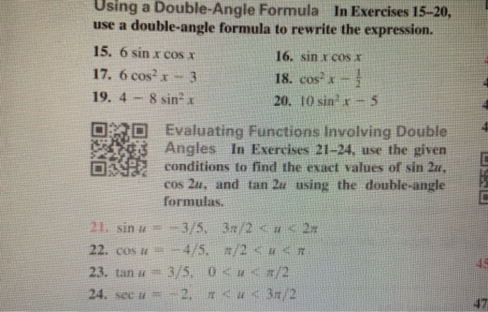 Solved Using a Double-Angle Formula In Exercises 15-20, use | Chegg.com