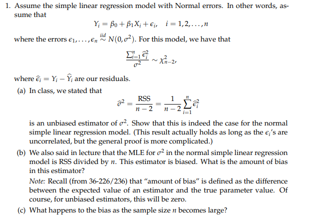 Solved Assume the simple linear regression model with Normal | Chegg.com
