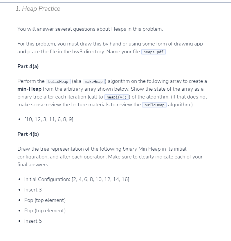 Solved 1. Heap Practice You will answer several questions | Chegg.com