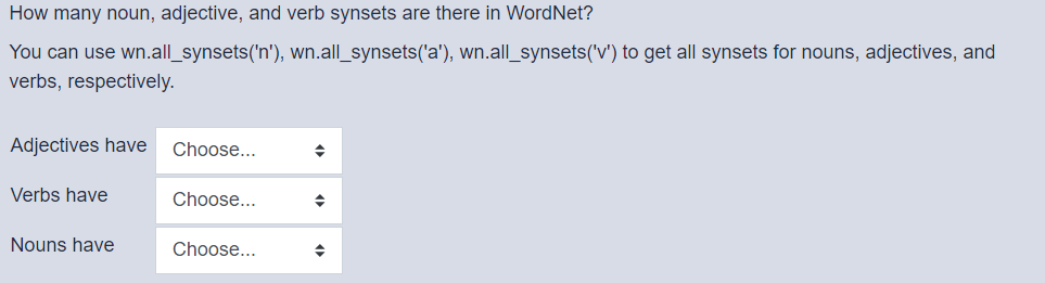 Solved How many noun, adjective, and verb synsets are there | Chegg.com