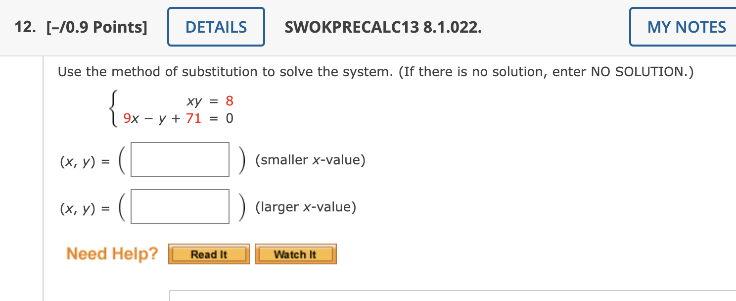 Solved Use the method of substitution to solve the system. | Chegg.com
