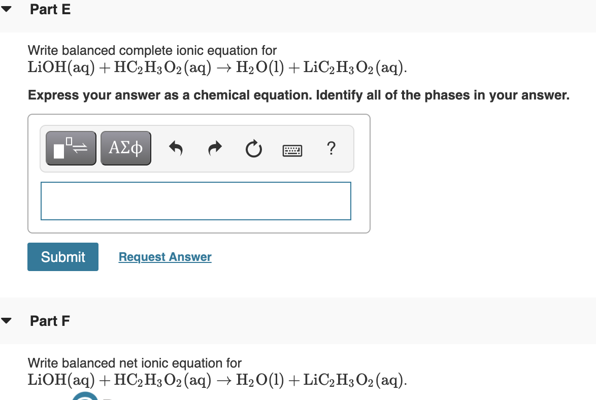 Solved Part E Write balanced complete ionic equation for | Chegg.com