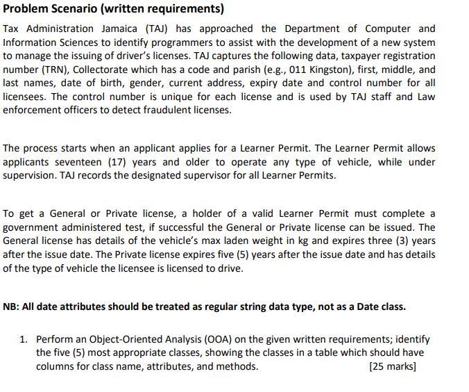 Solved Problem Scenario (written requirements) Tax | Chegg.com