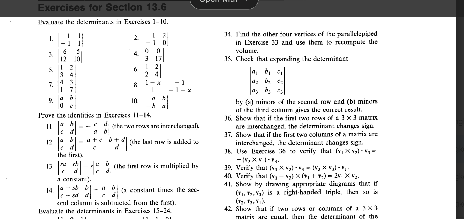 Solved Evaluate the determinants in Exercises 1−10. | Chegg.com