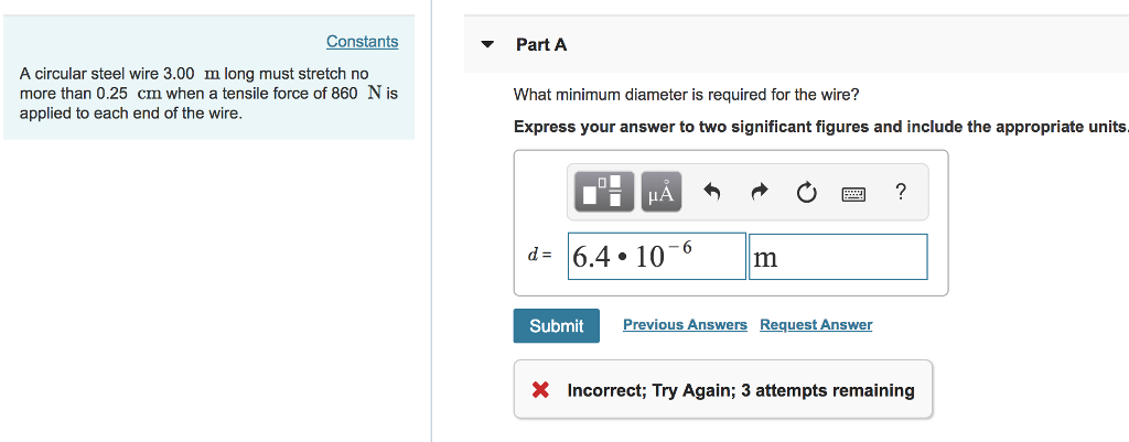 Solved Constants Part A A circular steel wire 3.00 m long | Chegg.com