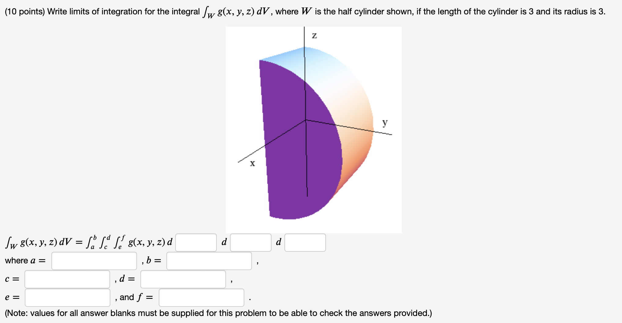 Solved (10 points) Write limits of integration for the | Chegg.com