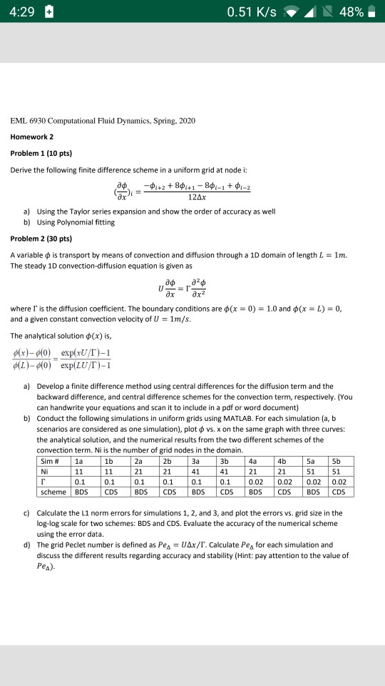 4:29 + 0.51 K/s 48%. EML 6930 Computational Fluid | Chegg.com