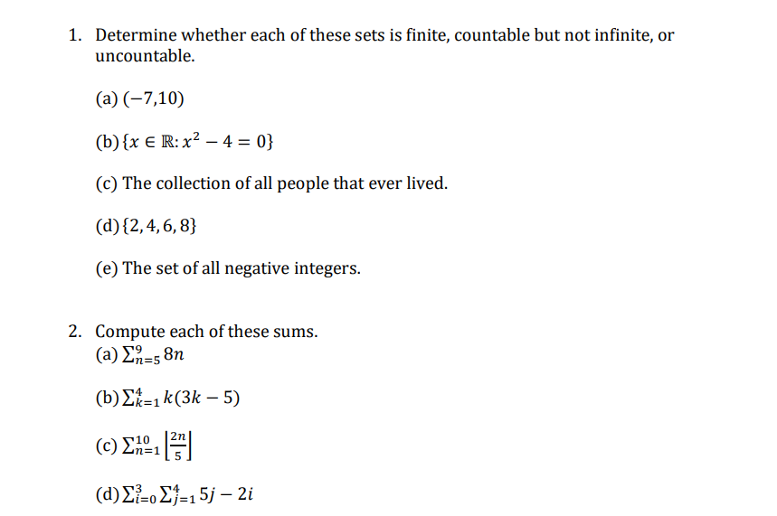 Solved 1. Determine whether each of these sets is finite, | Chegg.com