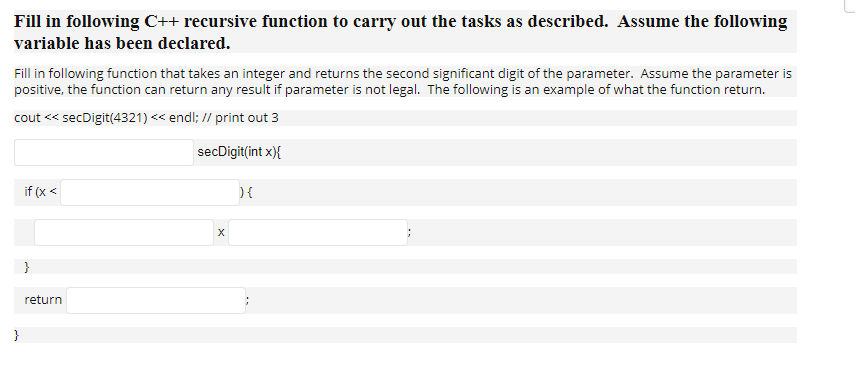 Solved Fill in following C++ recursive function to carry out | Chegg.com