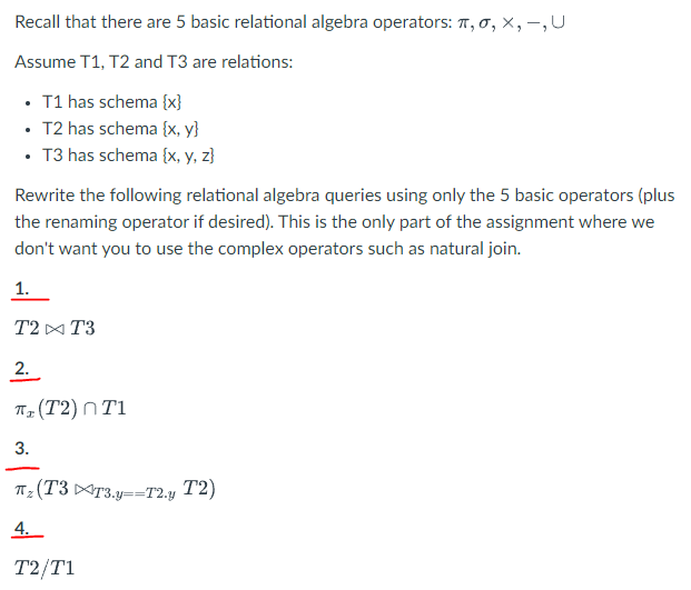 Recall that there are 5 ﻿basic relational algebra | Chegg.com