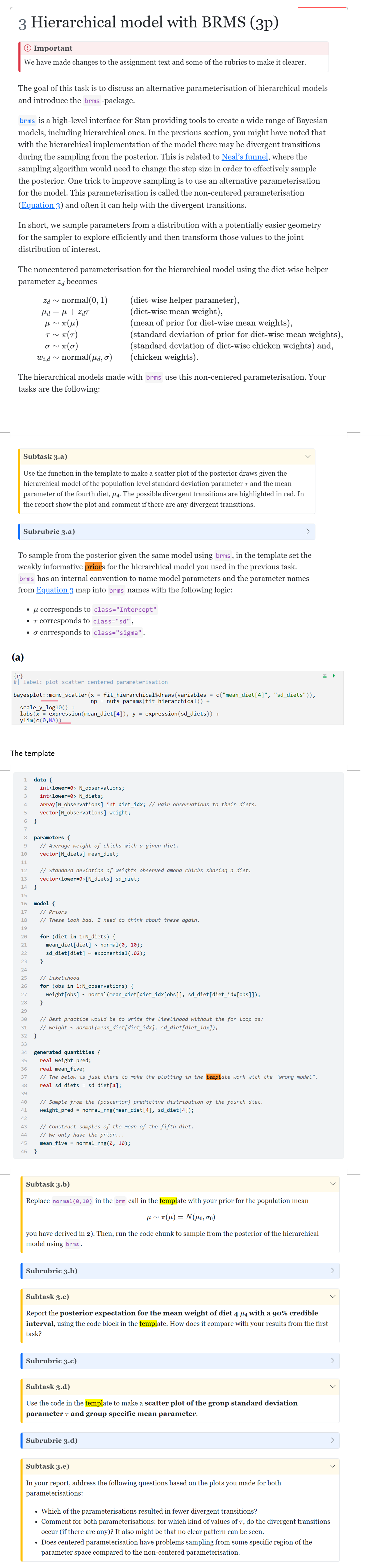 3 Hierarchical model with BRMS (3p) Important We have | Chegg.com