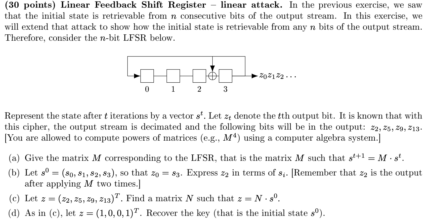 (30 points) Linear Feedback Shift Register linear | Chegg.com