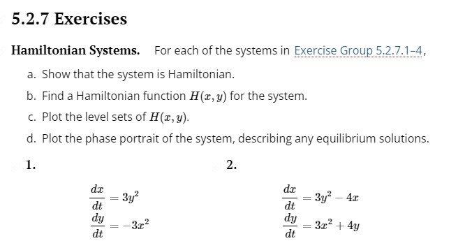 Solved Hamiltonian Systems For Each Of The Systems In