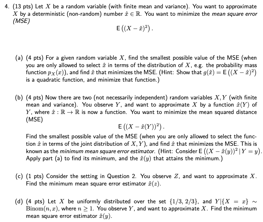 4. (13 pts) Let X be a random variable (with finite | Chegg.com
