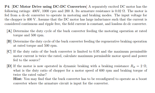 Solved P4. [DC Motor Drive using DC-DC Converters] A | Chegg.com
