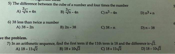 Solved 5 The Difference Between The Cube Of A Number And Chegg
