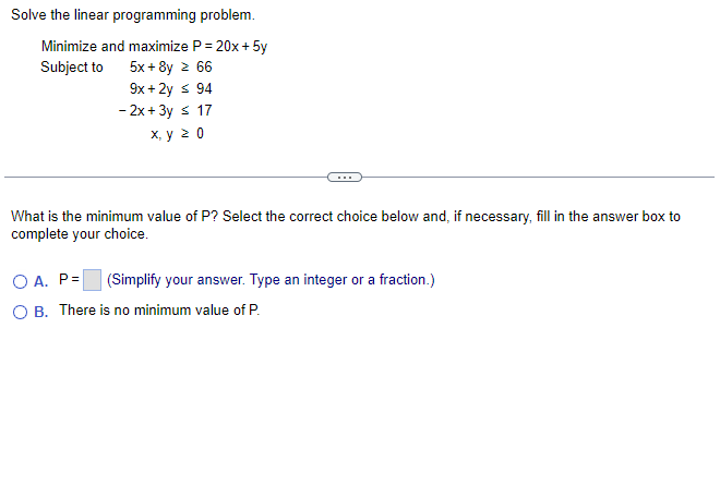 Solved Solve the linear programming problem. Minimize and | Chegg.com