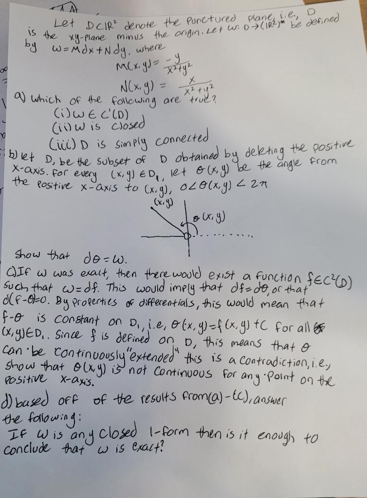 Solved Let DCIR? denote the Punctured plane, ie, D xy-Plane | Chegg.com